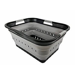 SAMMART 42L (11 gallon) Set of 2 Collapsible Plastic Laundry Basket - Foldable Pop Up Storage Container/Organizer - Portable Basket - Space Saving Hamper/Basket (Alloy Grey + Crystal Blue)