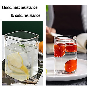 Tupalizy Square Glass Cups Tumbler Highball Drinking Glasses for Water Wine Beer Cocktails Juice Iced Tea Coffee Mixed Drinks Kitchen Party Home Everyday Use Clear Glassware, Set of 2, 8.5oz