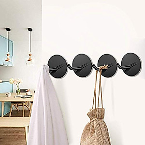 SouLips Adhesive Hooks, Self Adhesive Black Wall Mount Hanger for Key Robe Coat Towel, Super Strong Heavy Duty Stainless Steel Hooks, No Drill No Screw, Waterproof, for Kitchen Bathroom Toilet, 4 Pack