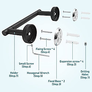 POKIM Black Toilet Paper Holder - Metal Bathroom Flexible Pivoting Tissue Handle on Wall Mounted, SUS 304 Stainless Steel Adjustable TP Large Mega Roll Holder for Wooden Cabinet Classic Matte