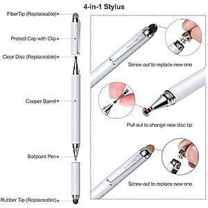 Stylus for Touch Screens - Penyeah DIY 4-in-1 High Sensitivity and Precision Disc Stylus Pen, Universal for iPad, iPhone, Tablets All Capacitive Touch Screens with 4 Replacement Tips - White