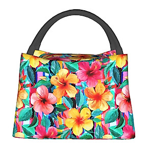 ASYG Hawaii Lunch Bag, Hawaii Tropical Floral Tote Meal Bag Lunch Holder Flower Bag for Work Outdoor Picnic