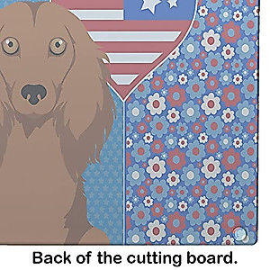 Caroline's Treasures WDK5196LCB Longhair Red Dachshund USA American Glass Cutting Board Large, 12H x 16W, multicolor