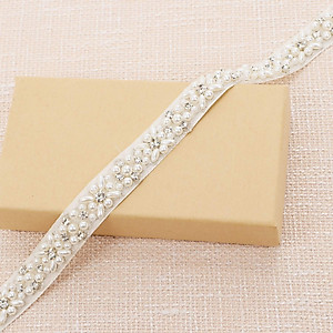 Tendaisy Women's Rhinestone Belts with Pearls Crystal Birdal Sashes for Wedding Gowns Ivory