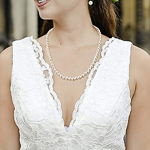 Yaomiao 4 Pieces 1920s Faux Pearl Strand Costume Jewelry Sets Simulated Pearl Necklace Bracelet Earrings for Women Girls (Beige,8 mm)