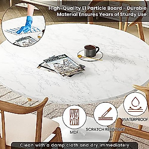 DKLGG White Marble Round, 42.1" Tulip Kitchen Dining 4-6 People with MDF Top & Pedestal Base, Mid-Century End Leisure Coffee Office Living Room Table