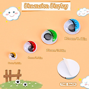 UPINS 1000pcs Wiggle Eyes with Eyelashes Self Adhesive Googly Eyes for DIY Craft 6 mm 8 mm 10 mm 12 mm Mixed Packaging and Multi Assorted Colors