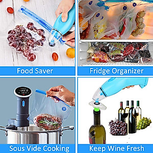 Handheld Vacuum Sealer, includes 15 Reusable Vacuum Sealer Bags, 1 Vacuum Wine Stopper, 2 Sealing Clips, 4 Sous Vide Clips for Food Storage, Keep Wine Fresh & Sous