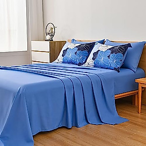 Floral Comforter Set Queen Blue Flower Comforter Set 7 Pieces Bed in a Bag Soft Microfiber Bedding Comforter with Sheets Spring Summer Bed Comforter Set (7pcs,White and Blue Floral Comforter Set)