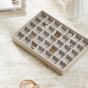 VEE&CO. Stackable Jewelry Organizer Trays for Drawers, Jewelry Drawer Inserts Container Display Case Storage for Earring Necklace Rings Bracelet with Removable Dividers