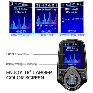 Nulaxy Wireless In-Car Bluetooth FM Transmitter Radio Adapter Car Kit W 1.8 Inch Display Supports TF/SD Card and USB Car Charger for All Smartphones Audio Players-KM18 color