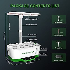 MARS HYDRO 12 Pods Hydroponics Growing System Indoor Garden with 9L Large Water Tank, Herb Plant Germination Kits with Full Spectrum LED Grow Light,Perfect Gardening Gift for Women