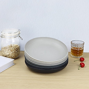 Homienly Deep Dinner Plates Set of 8 Alternative for Plastic Plates Microwave and Dishwasher Safe Wheat Straw Plates for Kitchen Unbreakable Kids Plates with 4 Colors (Stone Grey, 10 inch)