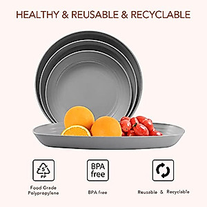 Greenandlife 4pcs/8.8inch Dishwasher & Microwave Safe Dinner Plates - Lightweight & Unbreakable,Non-toxin, BPA free and Healthy for Kids Children Toddler & Adult (grey)