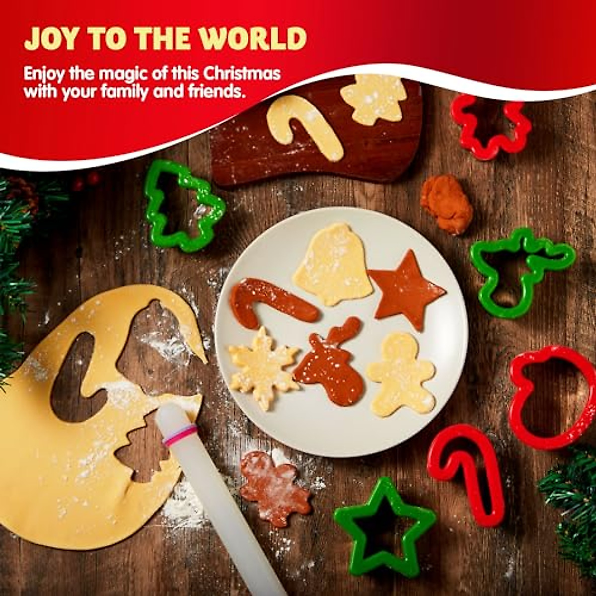 JOYIN 13 Pcs Stainless Steel Christmas Cookie Cutters with Comfort Grip 3.5í plus a Rolling Pin for Large Holiday Cookies, Snowflake Cookies, Gingerbread Man Cookies, Christmas Party and Baking Gift