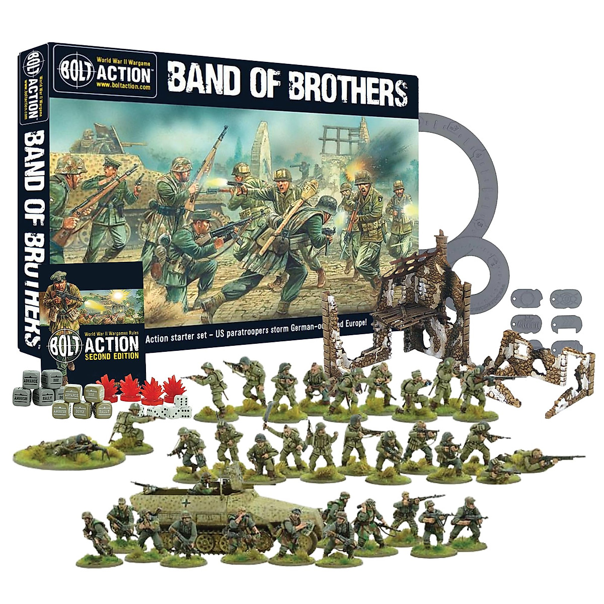 Wargames Delivered Bolt Action Miniatures - Band of Brothers Starter Set- English Language. Action Figures 28mm WWII Miniature Models and Tanks for Miniature Wargaming by Warlord Games