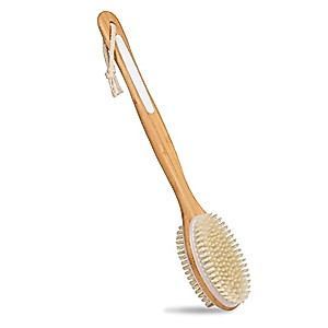Jekayla Back Scrubber for Shower with Long Handle, Body Exfoliator, Shower Brush for Wet or Dry, Back Brush for Men and Women, Exfoliating Body with Soft Scrub and Stiff Bristles, White