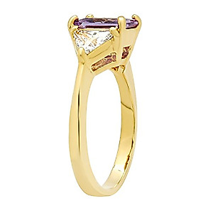 The Bling Factory Gold Plated Emerald-Cut Light Lavender CZ Three-Stone Ring, Size 8