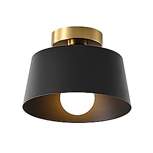 Ceiling Light Fixture, Hallway Ceiling Light with Gold Plate and Matte Black Shade, Modern Simple Style Porch Light Fixtures Semi Flush Mount (Black)