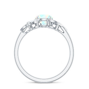 Natural Opal Diamond Flower Engagement Ring for Women, AAA Quality, Ethiopian Opal Floral Ring - With Jewelry Box, 14K White Gold, Size:US 6.00