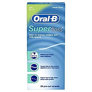 Oral-B Super Floss Mint Dental Floss for Braces Bridges - 50 Strips (2-Pack)