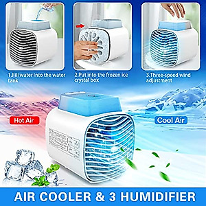 2022 Portable Air Conditioner, USB Rechargeable 3 Speeds Personal Evaporative Air Cooler Cooling Desktop Humidifier Fan with Blue Atmosphere Light for Room/Office/Desk/Nightstand/Camping (Style 04)