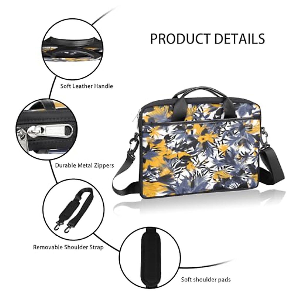 Art Flowers Laptop Computer Bag Waterproof Shoulder Messenger Bag 13-15 inch Durable Laptop Tote Bag with Shoulder Strap Handle Lightweight Crossbody Briefcase