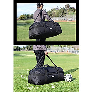 Fitdom 130L 36" Heavy Duty Extra Large Sports Gym Equipment Travel Duffle Bag W/Adjustable Shoulder & Compression Straps. Perfect for Soccer Baseball Basketball Hockey Football & Team Coaches & More