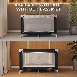 Foundations Sleep 'N Store Baby Pack and Play Yard - Portable Yard with Removable Infant Bassinet - Easy to Store Foldable Travel Play Pen - Includes Storage Bag & Foam Mattress - Mod Plaid Gray