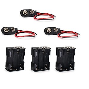 3SET 4 AA 6 X 1.5V (9V) Thicken Battery Holder with I Type Wired Battery Clip Standard Snap Connector Plastic Housing Batteries Wire Case Holder Case