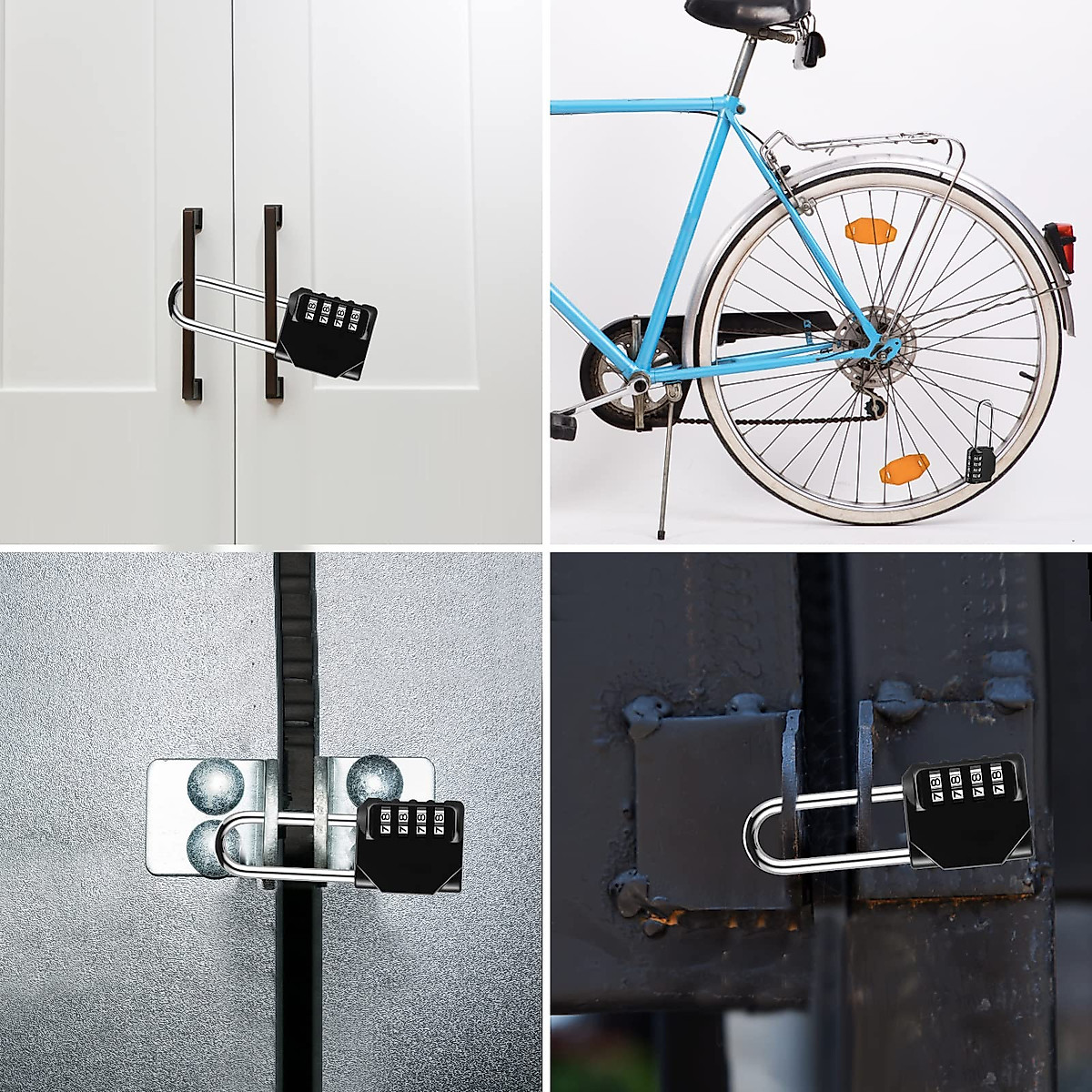 Combination Lock, 4 Digit Combination Padlock for School Gym Sports Locker, Fence, Toolbox, Case, Hasp Cabinet Storage (Long Shackle, 2 Pack, Blue & Black)