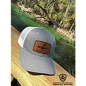 THE PEOPLES BRIGADE Come and Take It Lone Star Leather Patch Series Baseball Trucker Hat (Black)