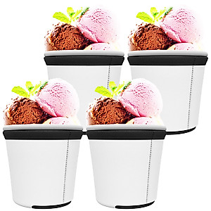 TahoeBay Blank Ice Cream Pint Sleeves (4-Pack) Extra Thick Insulated Neoprene Covers for Tapered Tubs, Customize with Heat Transfer Vinyl and Sublimation (White)