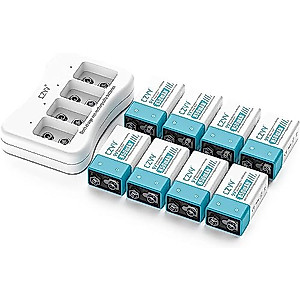czvv Rechargeable 9V Batteries - High-Performance Lithium-ion Battery 8 Pack with 4-Bay Speed Charger - Leak-Proof Ultra Long-Lasting 8.7 Volt 1300x Cycle Times with a 10-Year Shelf Life
