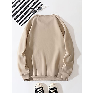 WDIRARA Men's Letter Graphic Round Neck Long Sleeve Sweatshirt Casual Tops Khaki Los Angeles L