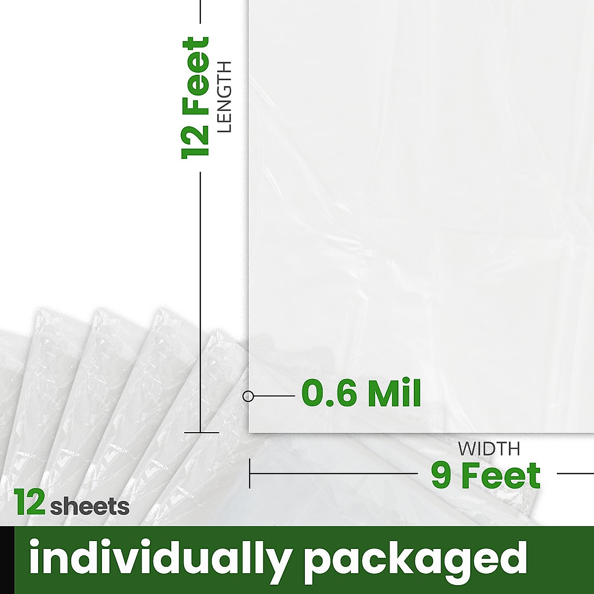 12 Pieces Plastic Drop Cloth 9x12 Ft - RAINHOL Clear Plastic Sheeting, Disposable Plastic Tarps for Painting, Dust-Proof, Furniture Cover