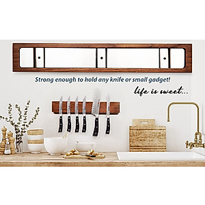 Durable Magnetic Knife Holder For Wall- 16 Inch Genuine Walnut Wood Knife Magnetic Strip With Ultra Strong Magnetic Block For Secure Storage- Kitchen Wall Knife Bar Organizer Rack- Easy Installation