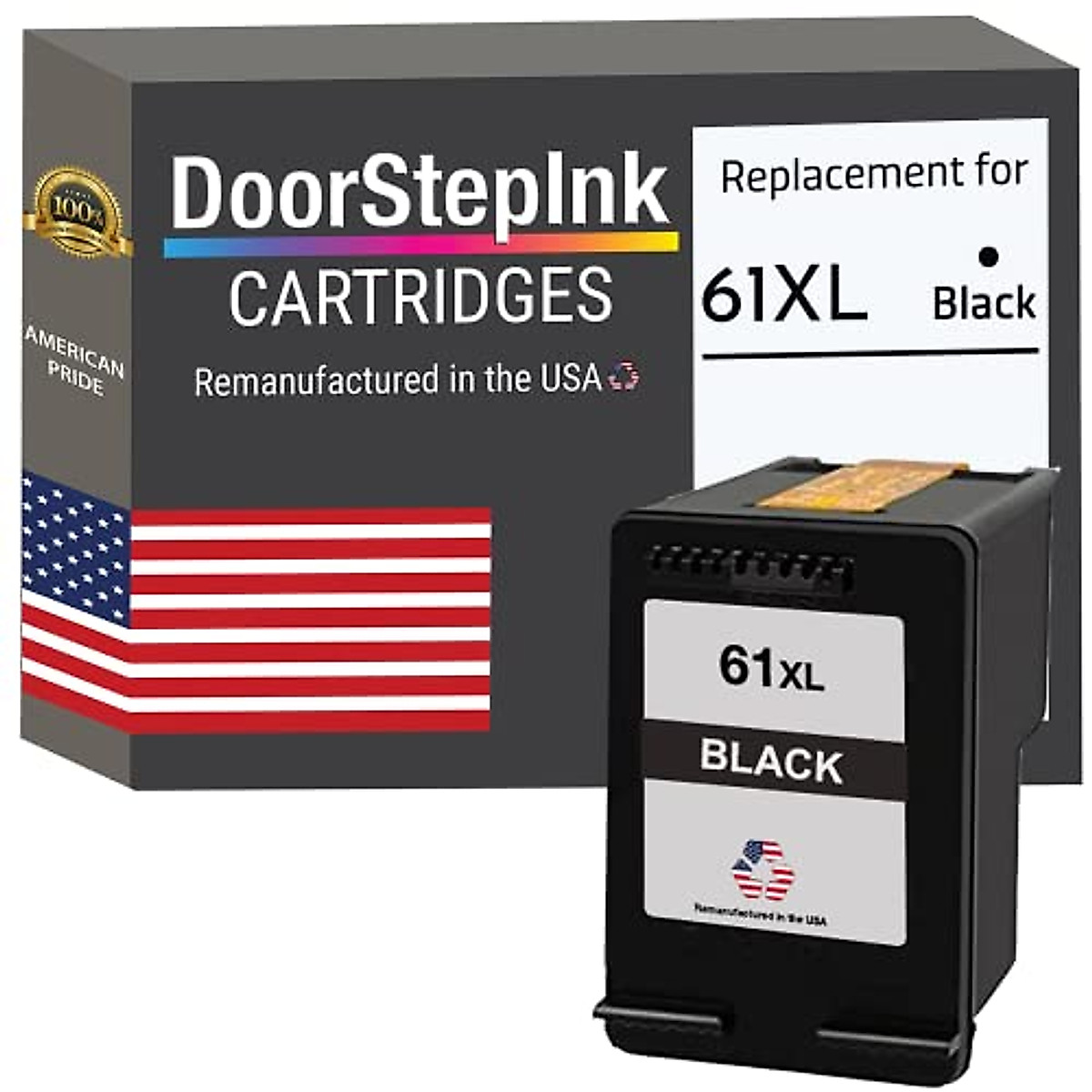 DoorStepInk Remanufactured in The USA Ink Cartridge Replacements for HP 61XL (1 Black) 61 XL High Yield Inkjet for DeskJet 1010 1011 2544 Envy 4503 5530 OfficeJet 2620 4634 4635