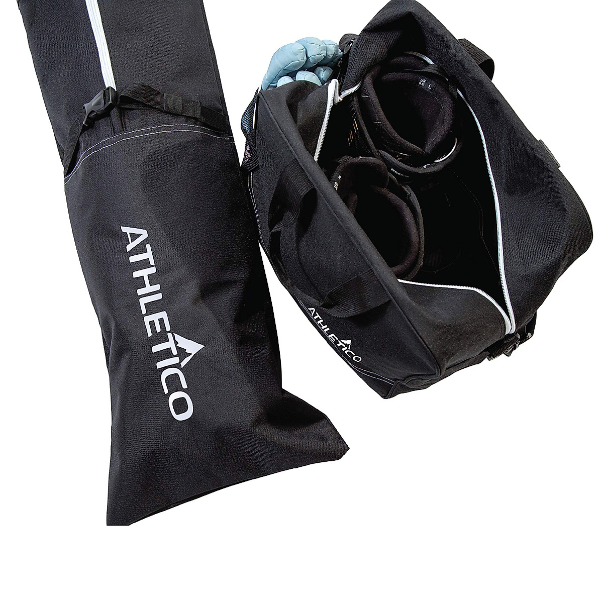 Athletico Ski Bag and Ski Boot Bag Combo - Ski Bags for Air Travel - Unpadded Snow Ski Bags Fit Skis Up to 200cm - For Men, Women, Adults, and Children (Black with White Trim)