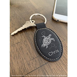 LaserGram Oval Keychain, Farm Tractor, Personalized Engraving Included (Black with Silver)