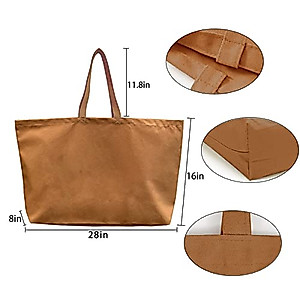 LLYLIU 28" Large Canvas Tote Bag - Extra Big Shopping Beach Totes Bags Reusable Grocery Bag Plain Solid 28" x 8" x 16"
