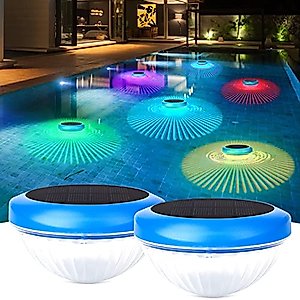 Floating Pool Lights, Solar Pool Lights with RGB Color Changing Waterproof Pool Lights That Float for Swimming Pool at Night LED Pool Lights for Outdoor Pool Pond Hot tub Fountain Garden (2 Pcs)