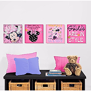 Idea Nuova Disney Minnie Mouse 4 Piece Canvas Wall Art, Children's Home Décor,12-1/4"L x 12-1/4"W x 1-1/2"H,NK318680
