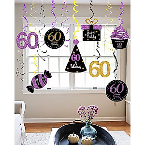 60th Birthday Decorations for Women Purple Black Gold 60 Birthday Party Decor – Foil Hanging Swirls/Women 60th Birthday Party Decorations