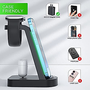 Wireless Charging Station - 3 in 1 Wireless Charger for iPhone 14/13 Pro/13/12/11 Pro Max/X/Xs/8/8 Plus,Wireless Charging Stand Dock for Apple Watch Series AirPods 3/2/1/pro(with Adapter)