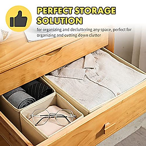 ShellKingdom Dresser Drawer Organizer, Foldable Cloth Storage Box Closet Cube Basket Bins Containers Divider for Underwear, Bras, Ties, Socks, clothing (Set of 6, Beige)