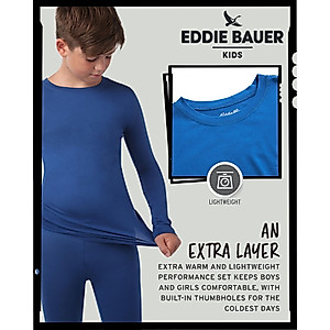 Eddie Bauer Thermal Underwear For Kids - 2 Piece Performance Base Layer Underwear Set For Boys and Girls (5-16), Size 10-12, Nautical Blue