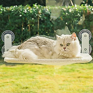 Cat Window Perch Durable Cat Hammock Seat for Indoor Cats Reversible Mat Use Year-Around Foldable Cat Bed Providing All-Around Sunbath Saving Space Washable Holds Up to 40 lbs (Plush Beige)