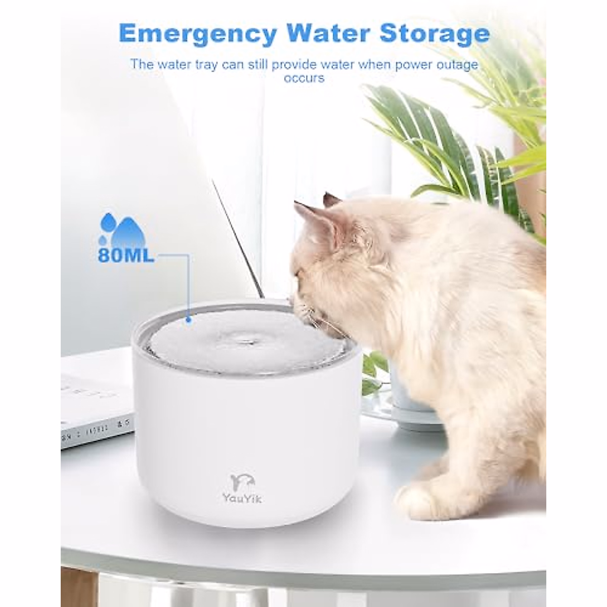 YauYik Cat Water Fountain, 57 oz/1.7L Automatic Pet Water Fountains with Wireless Pump, Pet Water Fountain for Cats and Dogs with Smart LED Light, Ultra Quiet & Multi-Filtration