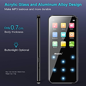 RUIZU 32GB HiFi Lossless MP3 Player with Bluetooth 5.0, DSD High Resolution Digital Audio Player, High-Res Portable Music Player with 2.8 inch Full Touch Screen, Support up to 512GB Micro SD Card